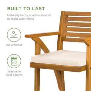 Best Choice Products Set of 2 Outdoor Acacia Wood Bar Stools Bar Chairs for Patio, Pool, Garden w/Weather-Resistant Cushions - Teak Finish