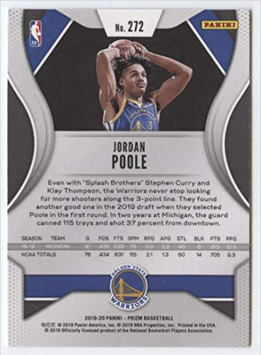 2019-20 Panini Prizm #272 Jordan Poole RC Rookie Golden State Warriors NBA Basketball Trading Card