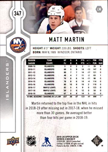 2019-20 Upper Deck #347 Matt Martin New York Islanders Hockey Card