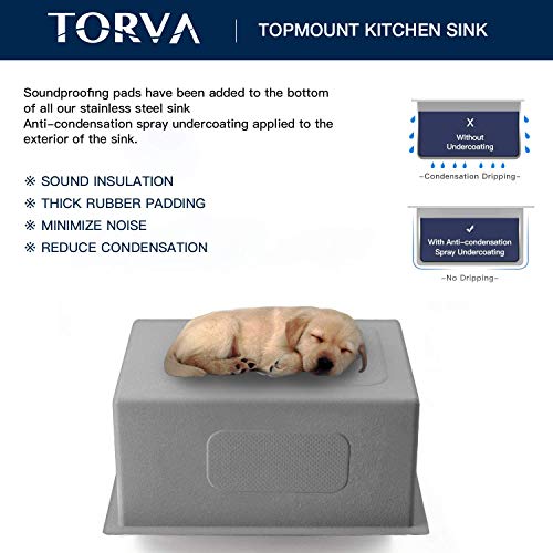 TORVA 18-Inch Drop-in Kitchen Sink, 16 Gauge Stainless Steel Topmount Single Bowl - 9 Inches Deep Bar/Prep Basin