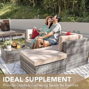 Devoko 5 Pieces Patio Furniture Sets Outdoor Sectional Sofa Manual Weaving Rattan Wicker Patio Conversation Set with Cushion and Glass Table (Grey)