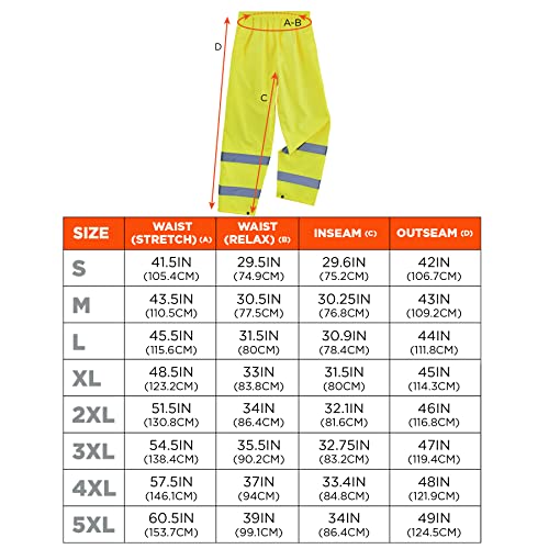 Ergodyne Standard Class E Lightweight Hi-Vis Rain Pants, Lime, Large