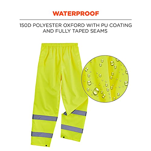 Ergodyne Standard Class E Lightweight Hi-Vis Rain Pants, Lime, Large