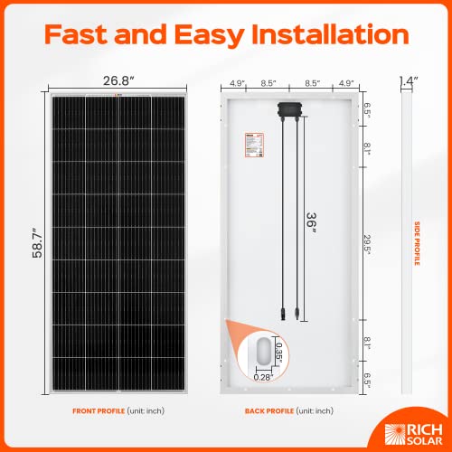 RICH SOLAR 200 Watt 12 Volt 9BB Cell Monocrystalline Solar Panel High Efficiency Solar Module for RV Trailer Camper Marine Off Grid