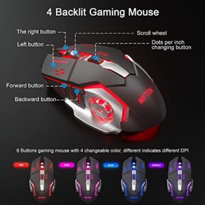 MFTEK RGB Rainbow Gaming Keyboard and Mouse Combo, Compact 87 Keys Backlit Computer Keyboard with Gaming Mouse, USB Wired Set for PC Gamer Laptop Work