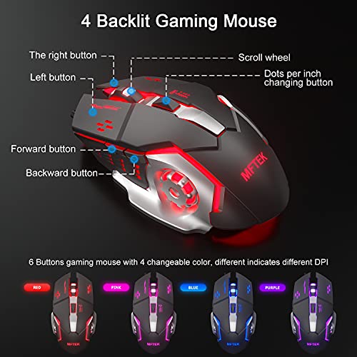 MFTEK RGB Rainbow Gaming Keyboard and Mouse Combo, Compact 87 Keys Backlit Computer Keyboard with Gaming Mouse, USB Wired Set for PC Gamer Laptop Work