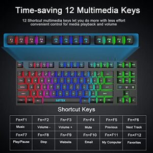 MFTEK RGB Rainbow Gaming Keyboard and Mouse Combo, Compact 87 Keys Backlit Computer Keyboard with Gaming Mouse, USB Wired Set for PC Gamer Laptop Work