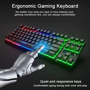 MFTEK RGB Rainbow Gaming Keyboard and Mouse Combo, Compact 87 Keys Backlit Computer Keyboard with Gaming Mouse, USB Wired Set for PC Gamer Laptop Work