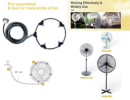 H&G lifestyles Outdoor Fan misting System for patios Water Mister Cooling Patio Connects Any Outdoor Fan 13 FT 6 Nozzles to Convert misting Fan （Fan not Included