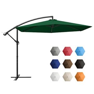 greesum offset umbrella 10ft cantilever patio hanging umbrella outdoor market umbrella with crank and cross base (dark green)