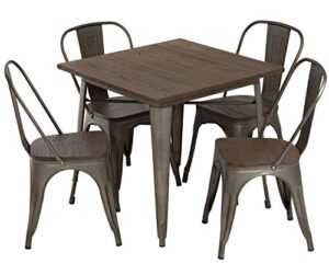 fdw 5-piece patio table set outdoor table and chairs set metal table set home kitchen dining table set wood top table 31x31 inches bar coffee table set restaurant indoor outdoor square table 4 chairs