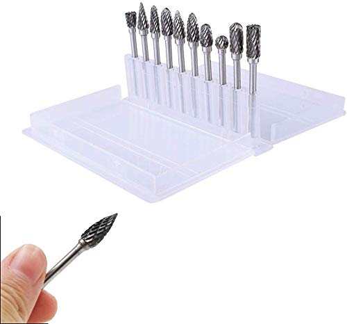 ASNOMY Double Cut Carbide Rotary Burr Set - 10 Pcs 1/8" Shank, 1/4" Head Length Tungsten Steel for Die Grinder Drill, Metal Carving,Polishing,Engraving,Drilling