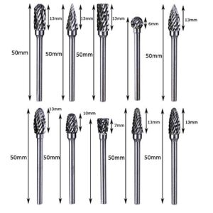 ASNOMY Double Cut Carbide Rotary Burr Set - 10 Pcs 1/8" Shank, 1/4" Head Length Tungsten Steel for Die Grinder Drill, Metal Carving,Polishing,Engraving,Drilling