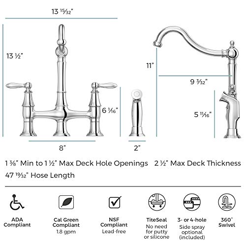 Pfister Courant Kitchen Faucet with Side Sprayer, 2-Handle, High Arc, Polished Chrome Finish, F0314COC