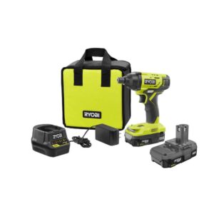 ryobi p235ak 18-volt one+ lithium-ion cordless 1/4 in. impact driver kit with (2) 1.5 ah batteries, charger, and bag