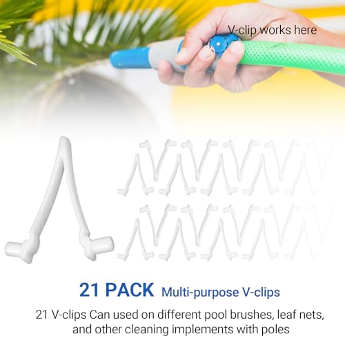 (21-Pack) AR-PRO Replacement Pool V-Clips - Pool Brush Plastic Clips/Pool Pole Net Clips for Cleaning Pool Walls - Perfect for Pool Brushes, Skimmers, and Leaf Nets - Made from Heavy-Duty Plastic