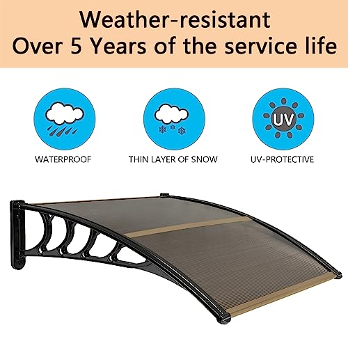 VINGLI Window Awning Door Canopy, 40" x 40" Window Awning Overhead Door Modern Polycarbonate Cover Outdoor Front Door Patio Canopy UV Rain Snow Sunlight Protection Hollow Sheet/Brown