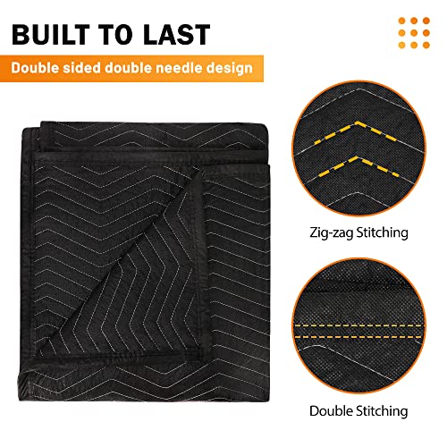 12 Moving Packing Blankets - 80 x 72 Inches (65 lb/Dozen) Heavy Duty Moving Pads for Protecting Furniture Professional Quilted Shipping Furniture Pads Black