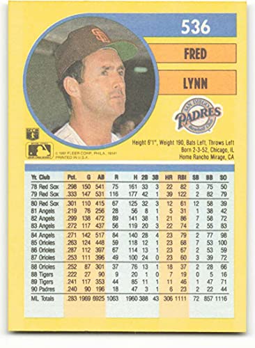 1991 Fleer #536 Fred Lynn NM-MT San Diego Padres Baseball MLB