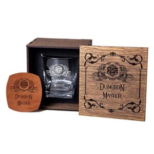 Game Master Gift Idea - Role Game Style Whisky Glass with Gift Box - Presents for Him (Dungeon Master with Dice)