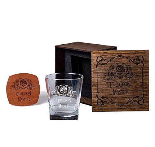 Game Master Gift Idea - Role Game Style Whisky Glass with Gift Box - Presents for Him (Dungeon Master with Dice)