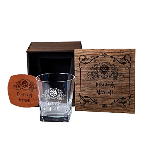 Game Master Gift Idea - Role Game Style Whisky Glass with Gift Box - Presents for Him (Dungeon Master with Dice)