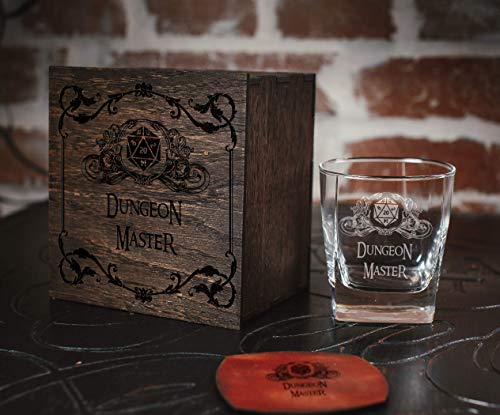 Game Master Gift Idea - Role Game Style Whisky Glass with Gift Box - Presents for Him (Dungeon Master with Dice)