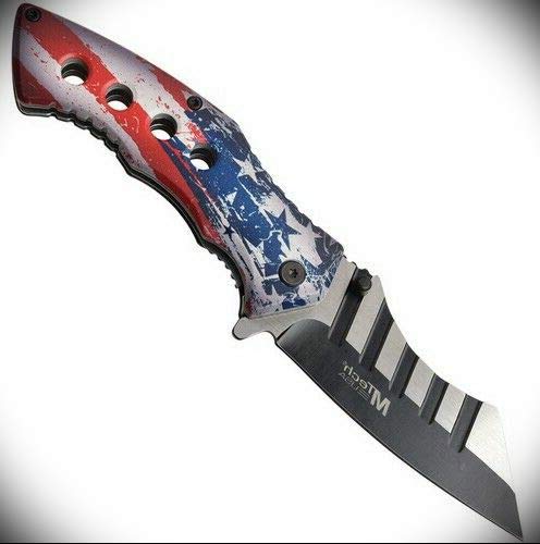 Mtech Usa Flag Freedom Cleaver Pocket Knife for Men A1110a 3cr13 8 1/4" Op with Sharp Blade Premium Tactical Folding Knife Survival Hunting Knives