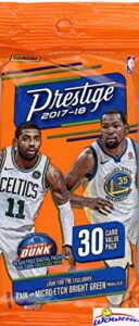 2017/18 panini prestige nba basketball huge factory sealed jumbo fat pack with 30 cards including (6) inserts/parallels! look for rcs & autos of jayson tatum, donovan mitchell, bam bam & more! wowzzer