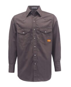 titicaca fr shirt for men pearl snaps flame resistant 100% c 7.5oz gray welding shirt