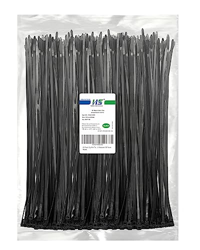 HS Plastic Zip Wire Ties Black Nylon Cable Zip Ties for Fencing Travel Outdoor Purpose, Cable Ties 14 Inch 50 LBS UV Resistant 500 Pieces