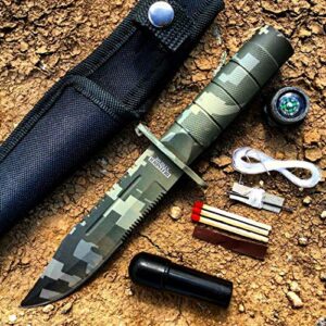 8.5" defender xtreme digital gray camo survival hunting knife ultra sharp fixed blade knife with sheath camping survival pocket knives