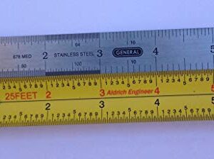 Decimal Inch Tape Measure, 25 Foot, Black Marks Even hundredths of an inch, Black Numbers for Tenths of an inch and inches, red for feet and inches, Magnetic Three Rivet Hook, Tape Lock, Belt Clip.