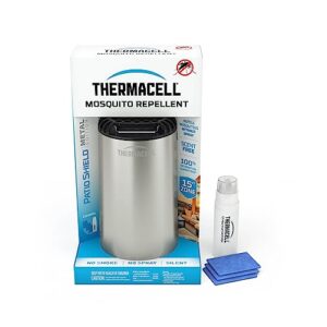 thermacell mosquito repeller patio shield; includes 12-hour refill; highly effective mosquito repellent for patio; bug spray alternative; scent free; no candles or flames