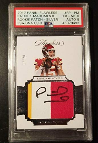 Patrick Mahomes 2017 Panini Flawless RC Rookie Patch Silver PSA 6 AUTO 8 1/1 MVP - Football Slabbed Autographed Rookie Cards