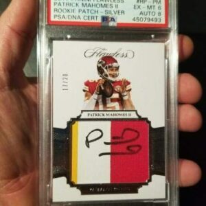 Patrick Mahomes 2017 Panini Flawless RC Rookie Patch Silver PSA 6 AUTO 8 1/1 MVP - Football Slabbed Autographed Rookie Cards