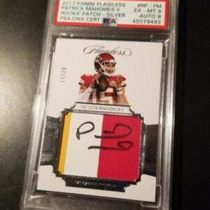 Patrick Mahomes 2017 Panini Flawless RC Rookie Patch Silver PSA 6 AUTO 8 1/1 MVP - Football Slabbed Autographed Rookie Cards