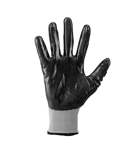 Firm Grip Nitrile Coated Tough Working Gloves: Black, Large Size (10 Pairs)