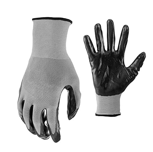 Firm Grip Nitrile Coated Tough Working Gloves: Black, Large Size (10 Pairs)