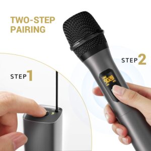 TONOR Wireless Microphone, UHF Dual Cordless Metal Dynamic Mic System with Rechargeable Receiver, for Karaoke Singing, Wedding, DJ, Party, Speech, Church, Class Use, 200ft (TW630), Gray