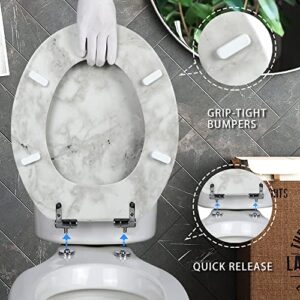 Angel Shield Marble Toilet Seat Durable Molded Wood with Quiet Close,Easy Clean Quick-Release Hinges (Elongated,Gray Marble)