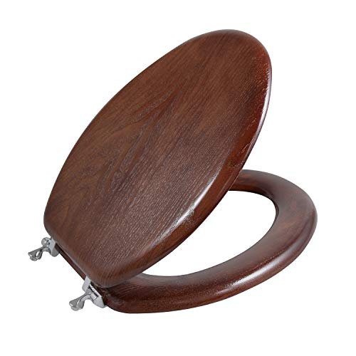 Angel Shield Durable Wood Veneer Natural Toilet Seat Metal Hinged Easy Clean Anti-scratch American Standard(Elongated,Dark Walnut)