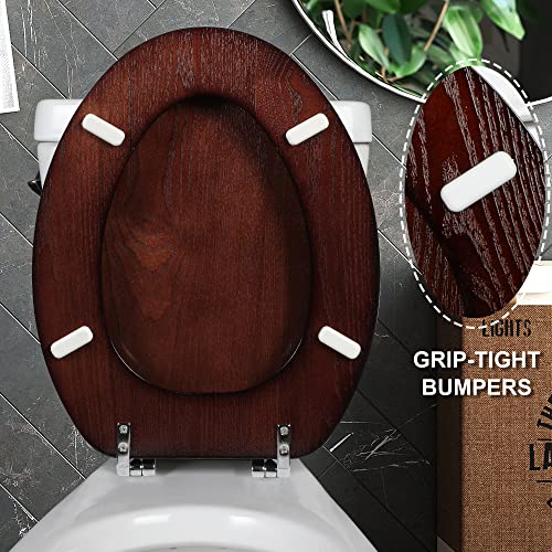 Angel Shield Durable Wood Veneer Natural Toilet Seat Metal Hinged Easy Clean Anti-scratch American Standard(Elongated,Dark Walnut)