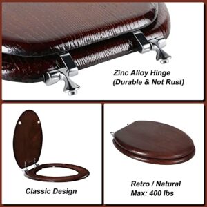 Angel Shield Durable Wood Veneer Natural Toilet Seat Metal Hinged Easy Clean Anti-scratch American Standard(Elongated,Dark Walnut)