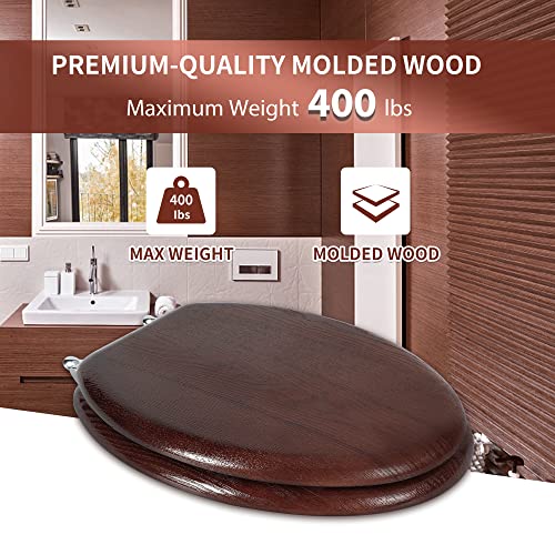 Angel Shield Durable Wood Veneer Natural Toilet Seat Metal Hinged Easy Clean Anti-scratch American Standard(Elongated,Dark Walnut)