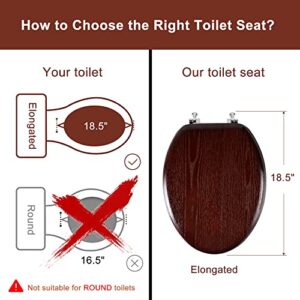 Angel Shield Durable Wood Veneer Natural Toilet Seat Metal Hinged Easy Clean Anti-scratch American Standard(Elongated,Dark Walnut)