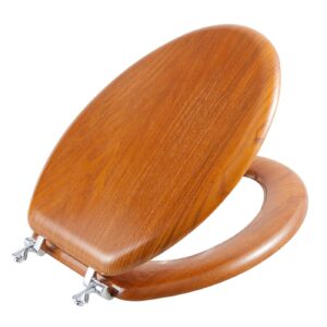 angel shield durable wood veneer natural toilet seat metal hinged easy clean anti-scratch american standard(elongated,wood color)