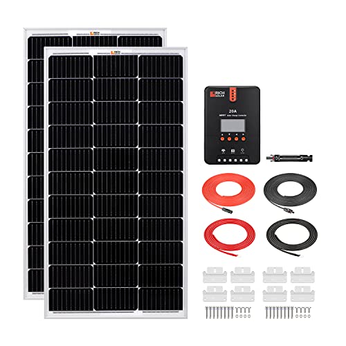 RICH SOLAR 200 Watts 12 Volts Monocrystalline Solar Kit with 2 Pack of 100W Solar Panel+ 20A MPPT Charge Controller+ 15A Inline Fuse Holder