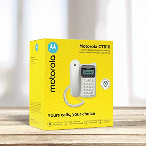 Motorola CT610 Corded Telephone with Answering Machine and Advanced Call Blocking, White,