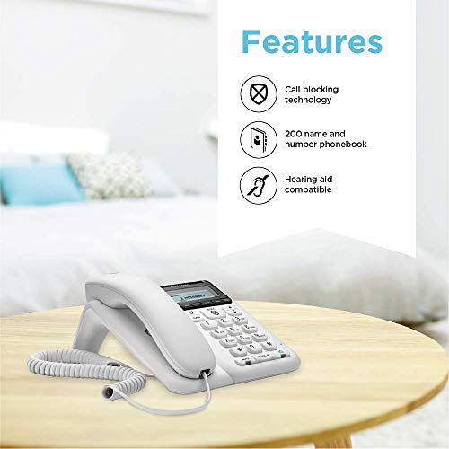 Motorola CT610 Corded Telephone with Answering Machine and Advanced Call Blocking, White,